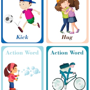 Action Verb Flash Cards – Kids Learning, Printable (JPG & PDF) - Etsy