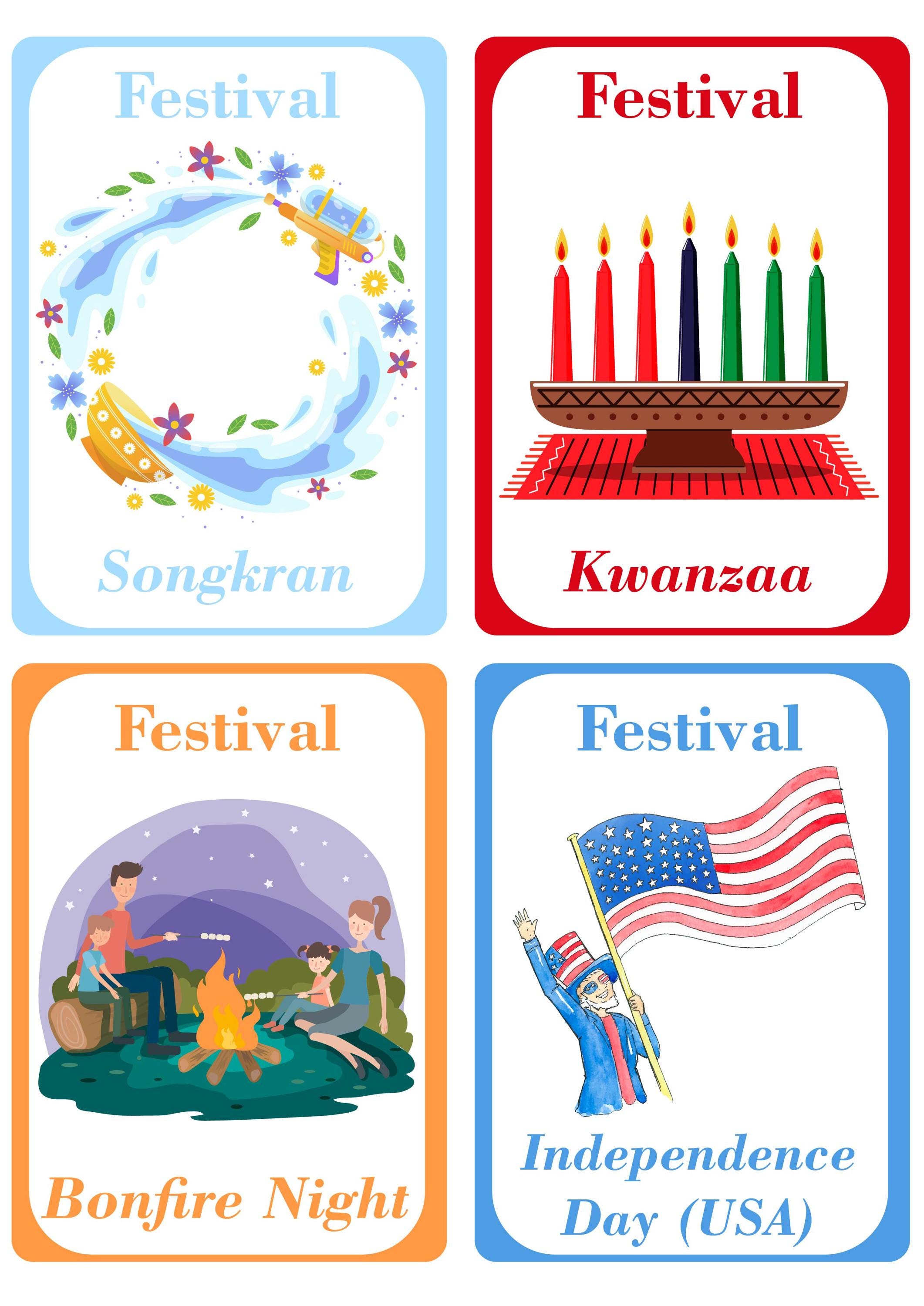 Kids Festival Flash Cards | 5x3.5 Inches | A4 | Instant Download - Etsy