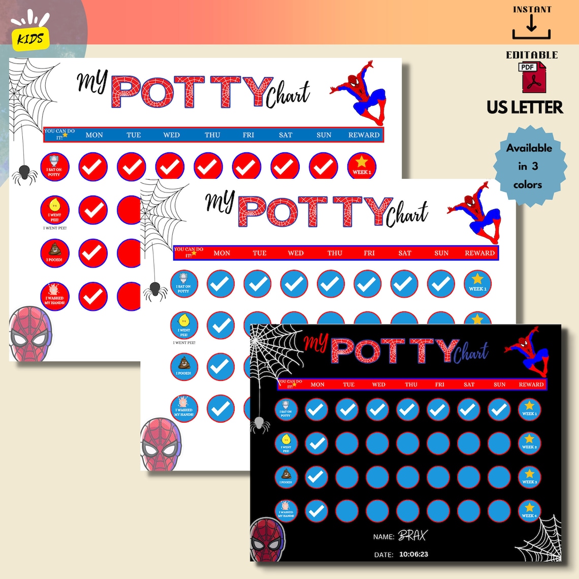Spiderman Potty Chartspidey Potty Training Chartkids Reward - Etsy