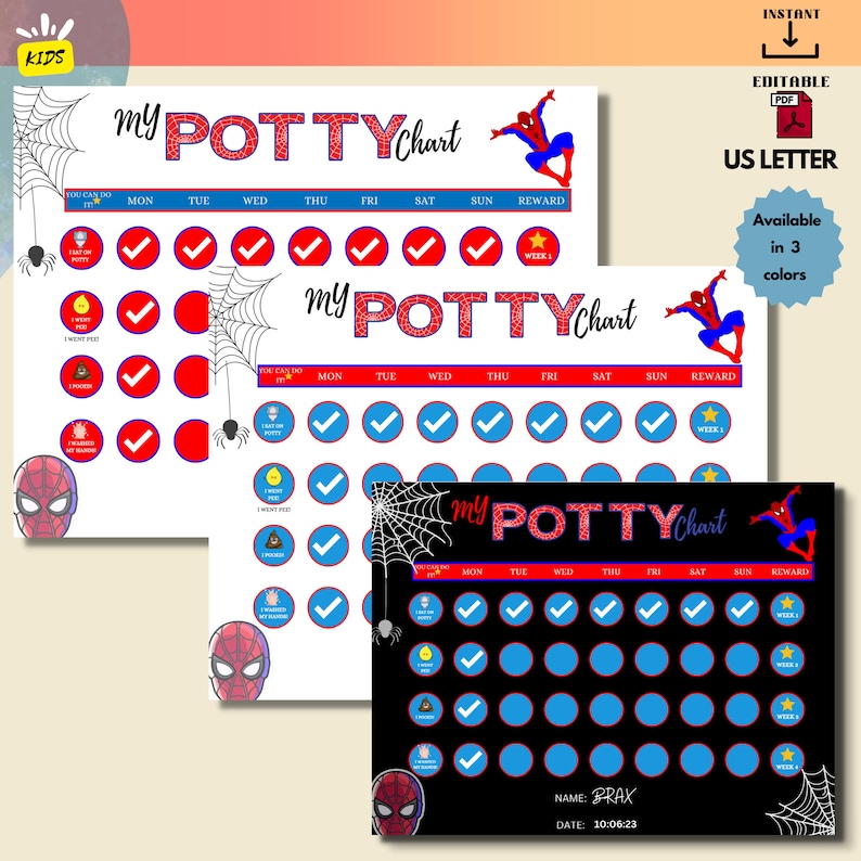 Spiderman Potty Chart|spidey Potty Training Chart|kids Reward Chart ...