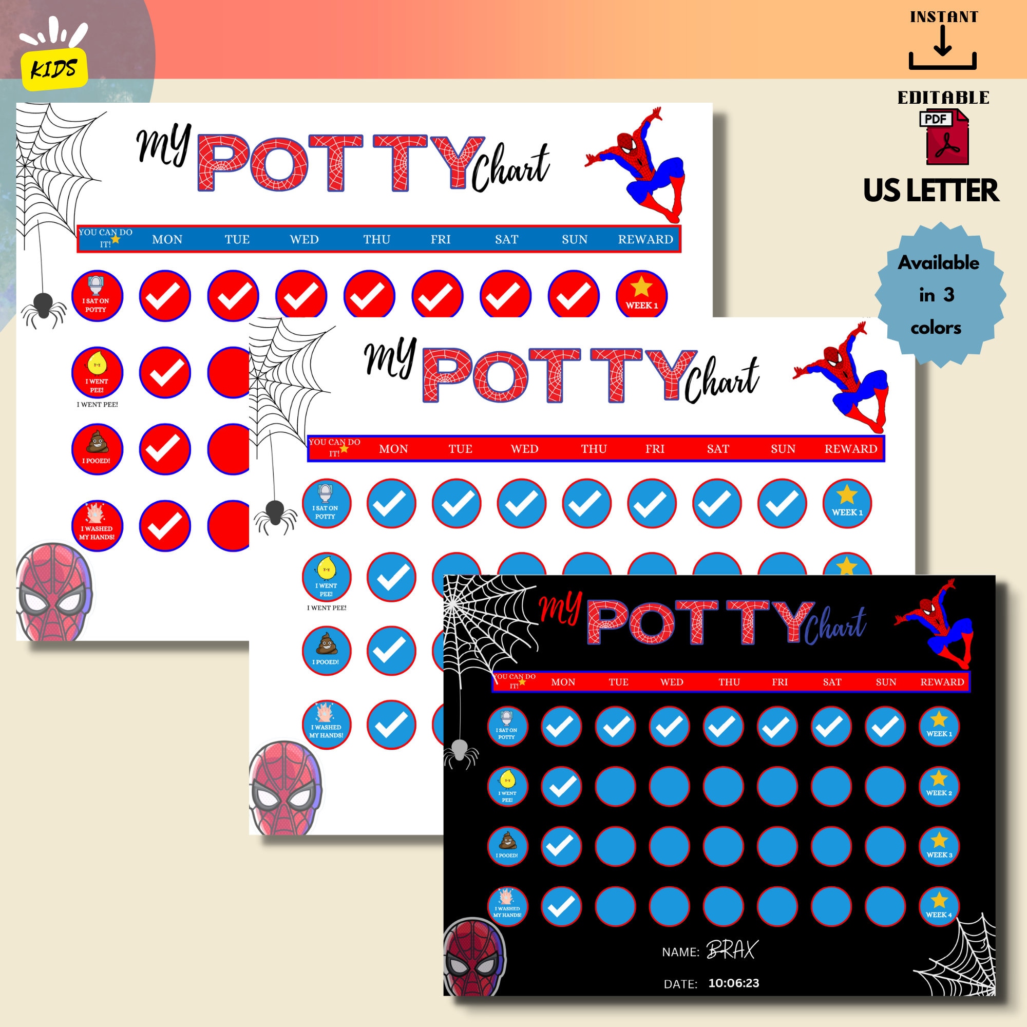 Spiderman Potty Chartspidey Potty Training Chartkids Reward - Etsy