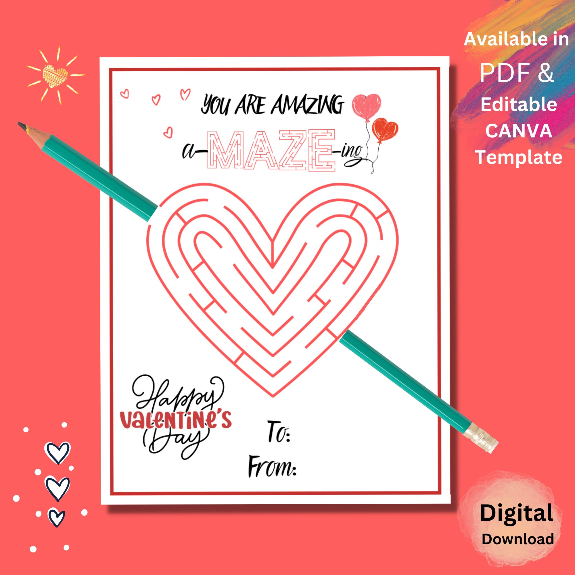 You're Amazing Valentine|valentine's Day Maze Card|valentine's Day ...