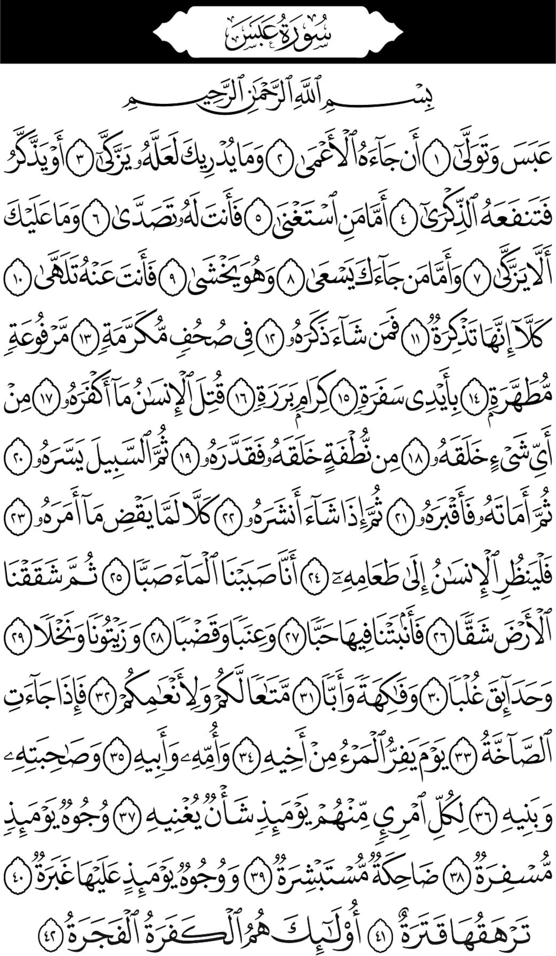 Surah Abasa 80 سورة عبس Full Surah in Pdf, SVG, EPS, Printable Arabic ...