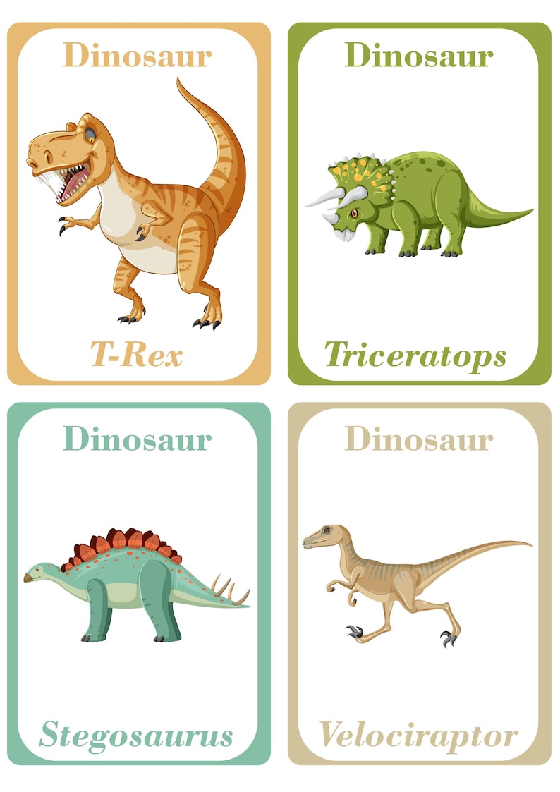 Dinosaurs Flash Cards for Kids - PDF and JPG Download 3.5 X 5 Inches on ...