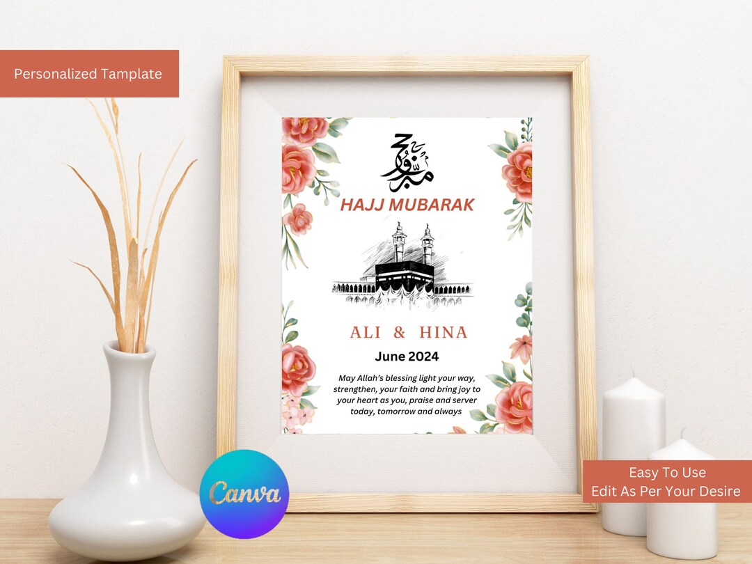 Editable Canva Hajj Mubarak Frame Gift - 2024 Digital Download Elegant ...
