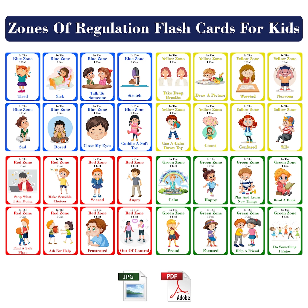 Zones of Regulation Flash Cards for Kids - Emotional Regulation ...