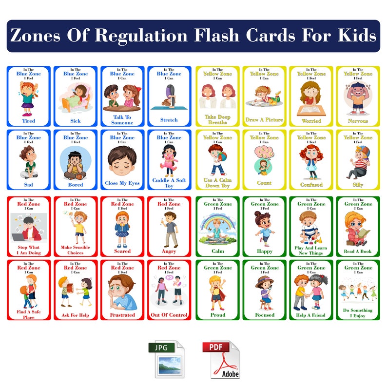 Zones of Regulation Flash Cards for Kids - Emotional Regulation ...