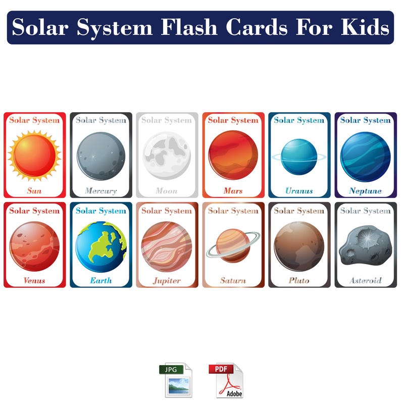 Solar System Flash Cards for Kids - PDF and JPG Download - Etsy