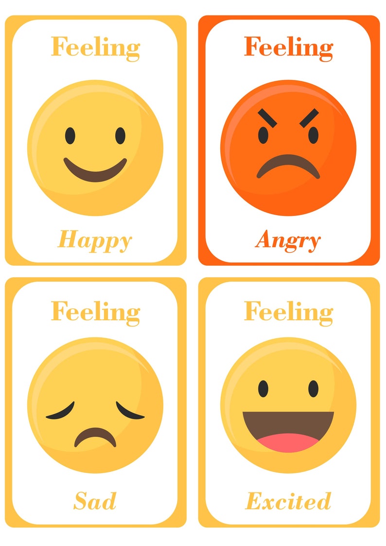 Feelings Flash Cards for Kids - Educational Printable - Etsy