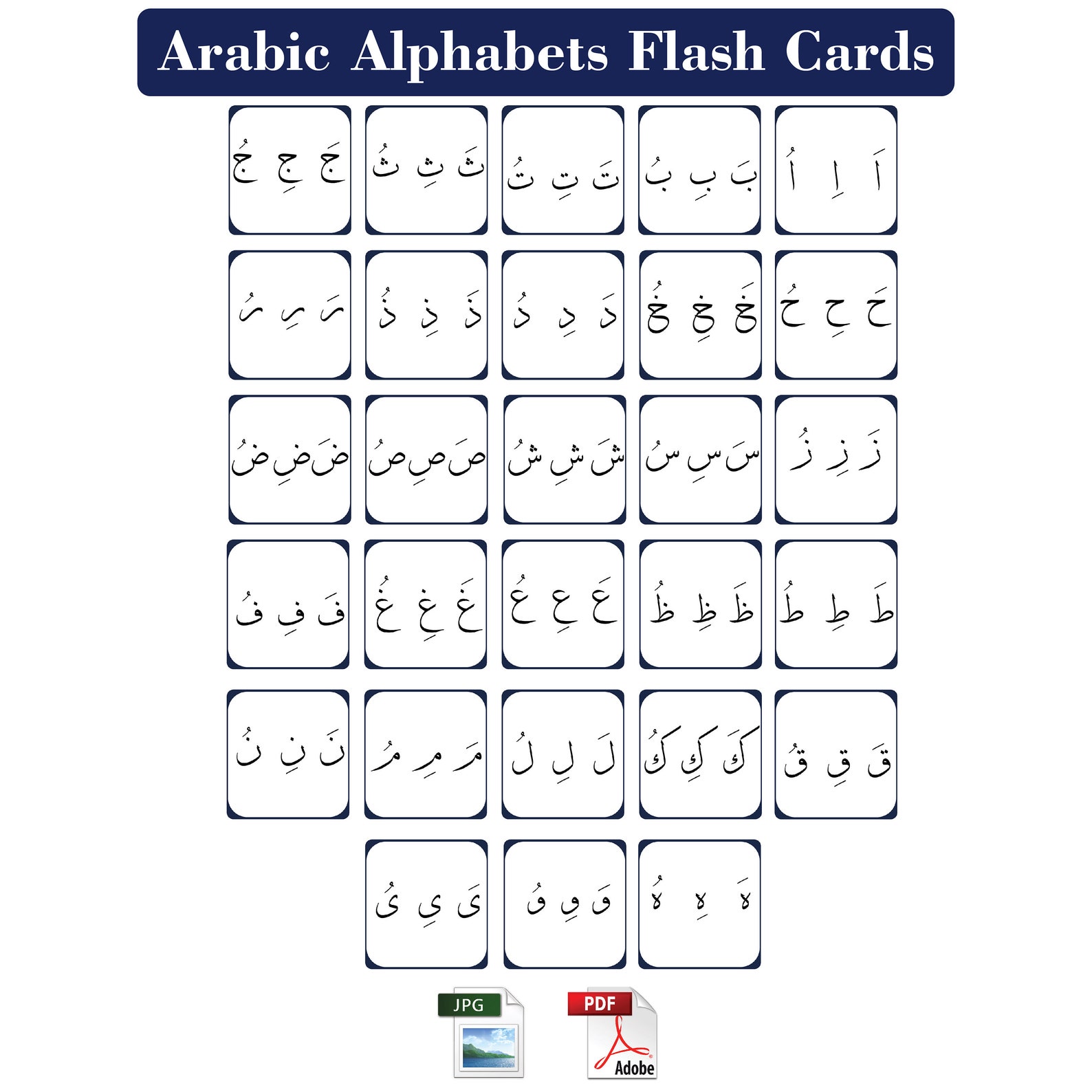 Arabic Alphabets Flash Cards With Short Vowels - Digital Download - A4 ...