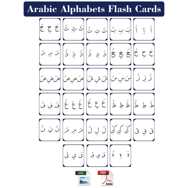 Arabic Alphabets Flash Cards With Short Vowels Digital Download A4 ...