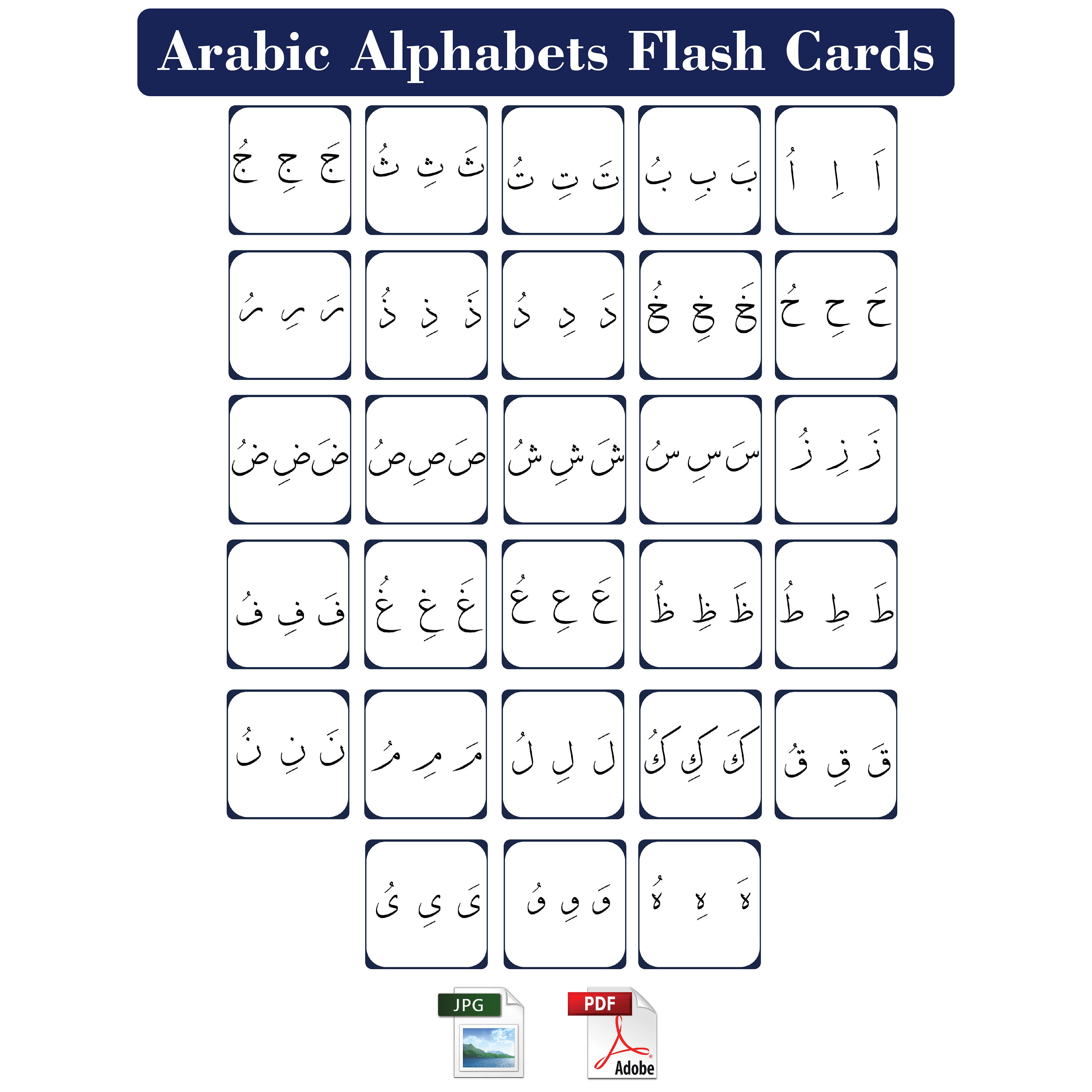 Arabic Alphabets Flash Cards With Short Vowels - Digital Download - A4 ...
