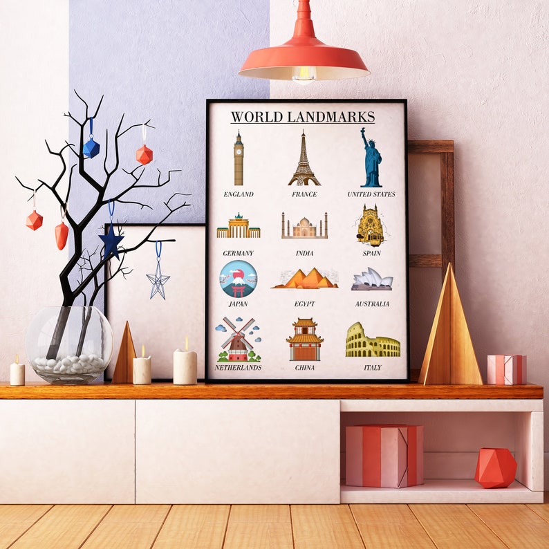 World Landmarks Print Montessori Kids Poster Display Poster - Etsy
