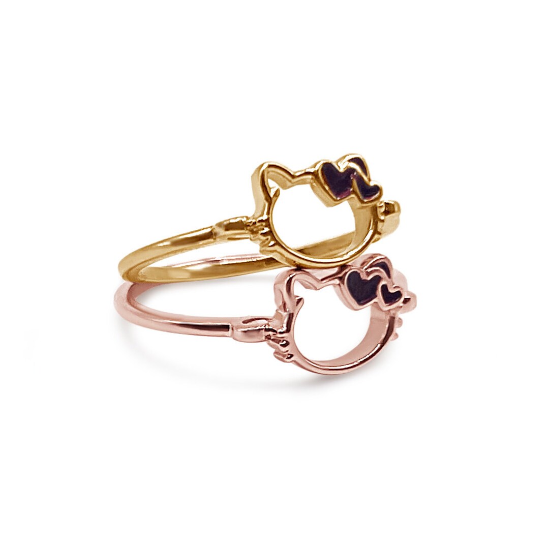 14K Gold Cute Kitty Ring| Dainty Cat Ring| Kitty Pendant|custom Ring| Cat Pendant| Gifts for Her ...