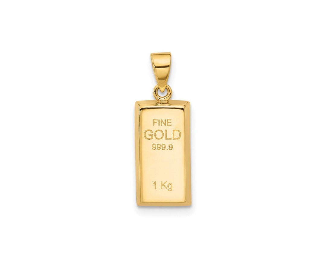 14K Yellow Gold Bar Pendant| 10K Gold Bullion Bar, Gold Brick Charm ...