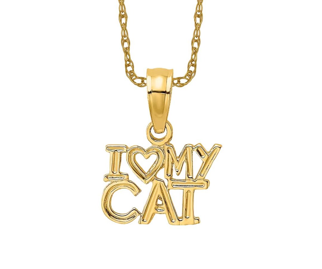 14K Solid Gold Cat Charm| I Love My Cat Pendant, Dainty Cat Charm, Cat ...