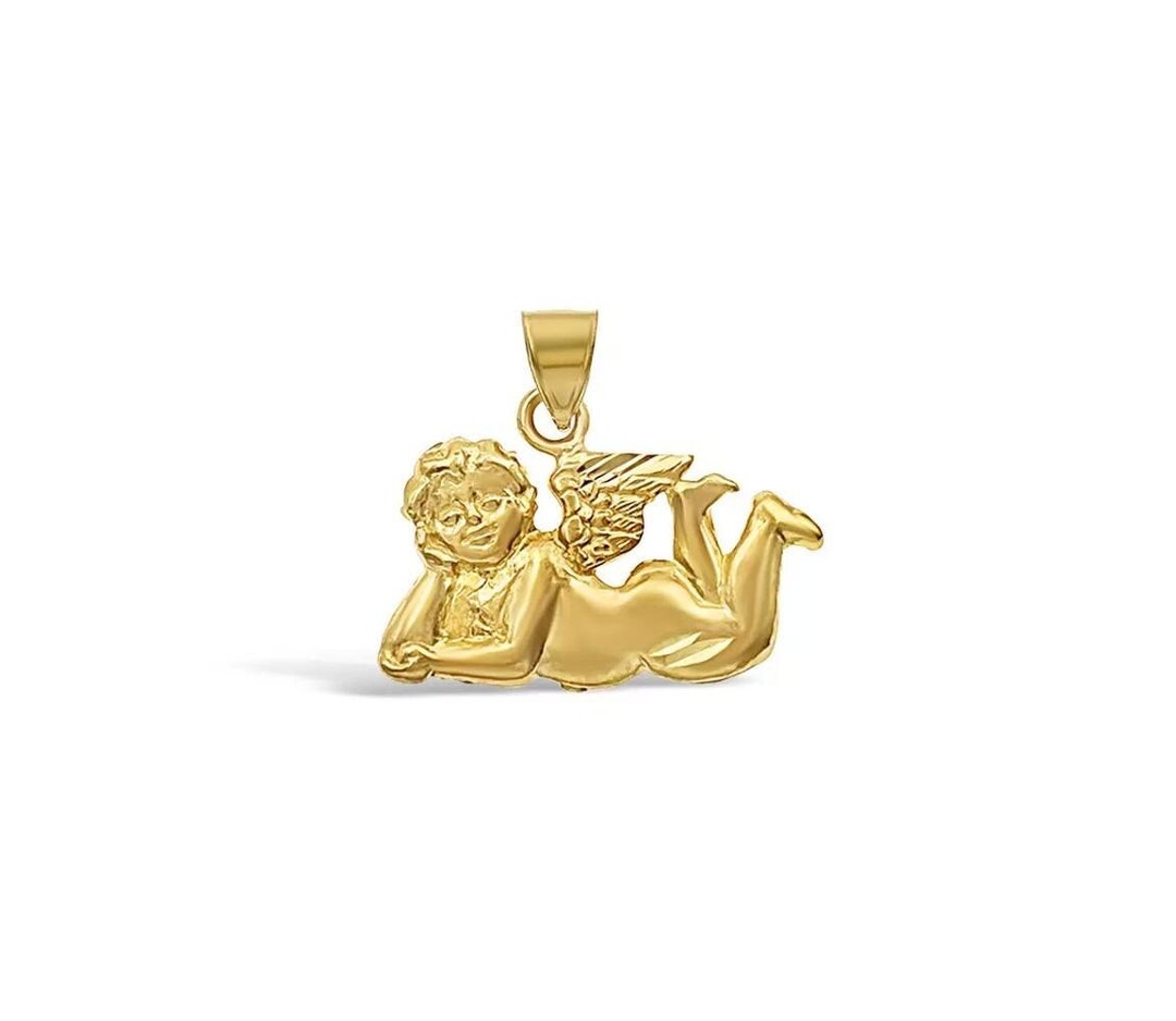 14K Solid Gold Baby Angel Pendant| Guardian Charm for Necklace| 14K ...