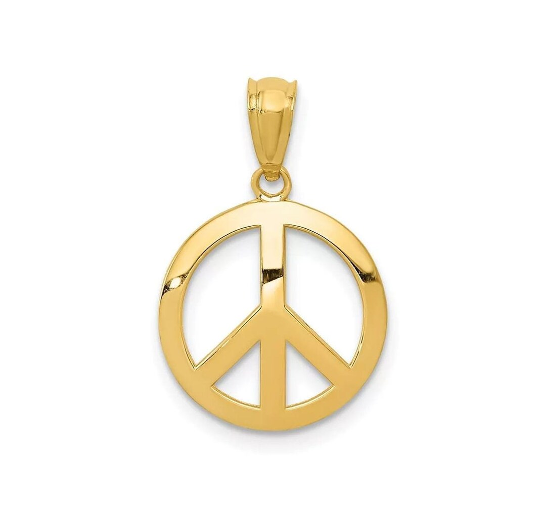 14k Gold Peace Sign Pendant| Dainty Peace Charm in 10K and 14K Gold ...