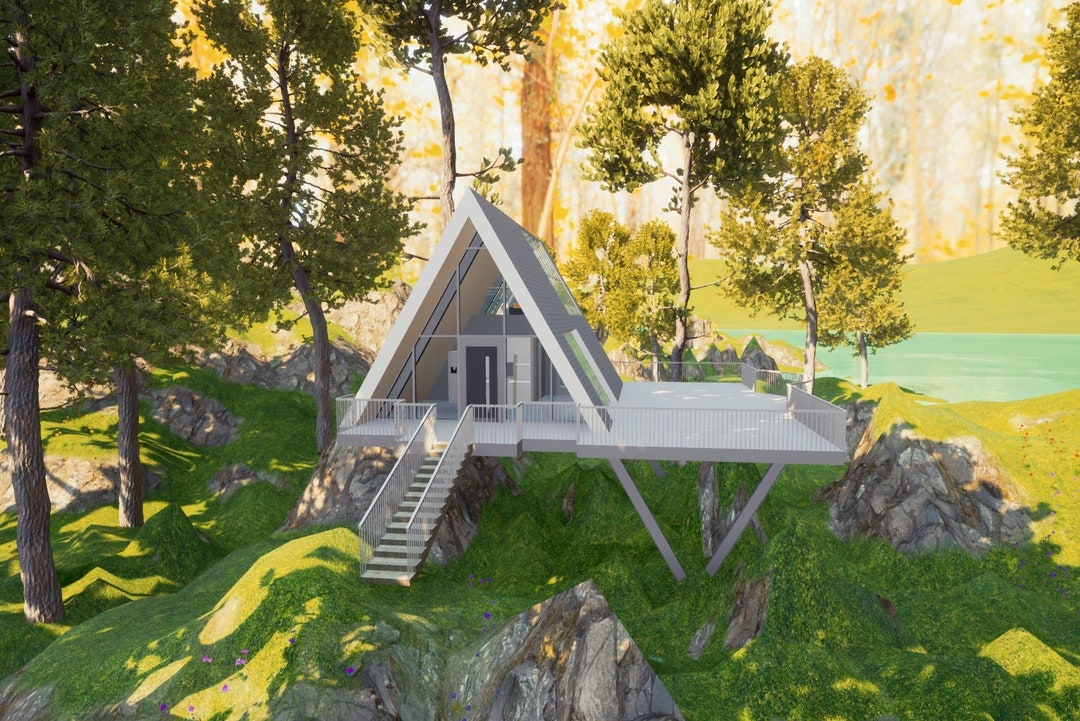 24' X 33' Mini Modern Cabin W/loft 1 Bed 1 Bath Floor Plan Blueprint ...