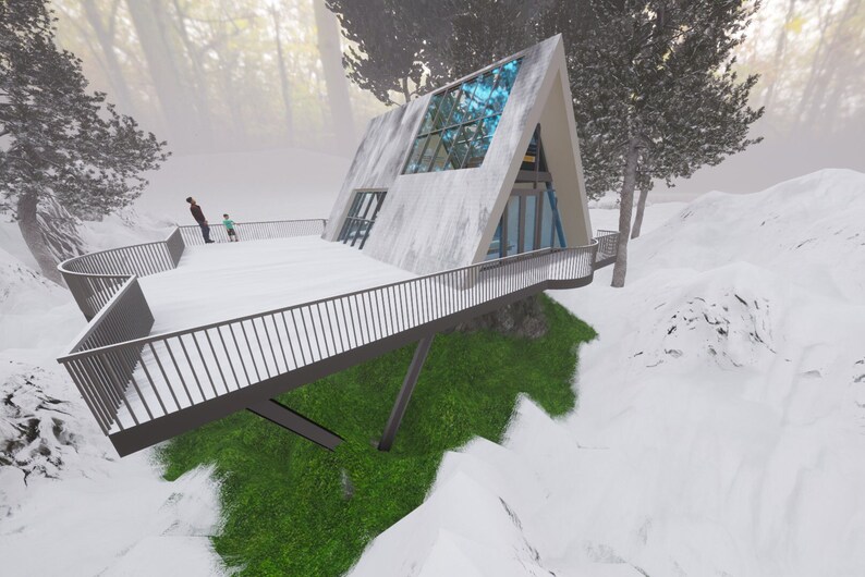 24' X 33' Mini Modern Cabin W/loft 1 Bed 1 Bath Floor Plan Blueprint ...