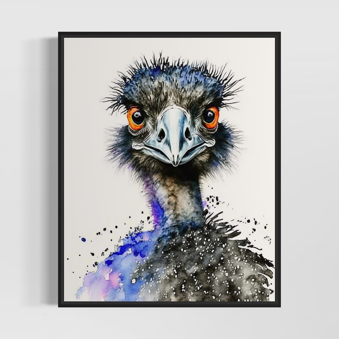 Emu Watercolor Art Print, Emu Painting Wall Art Decor, Original Artwork ...