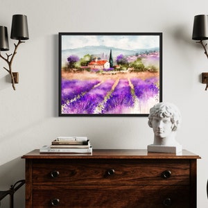 Lavender Field Watercolor Art Print, Lavender Field Wall Art Poster ...