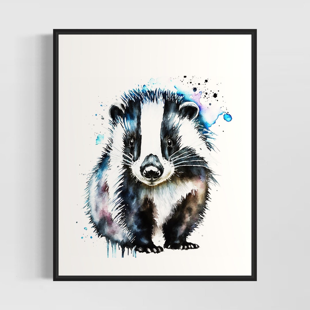 Skunk Watercolor Art Print, Baby Skunk Painting Wall Art Decor ...