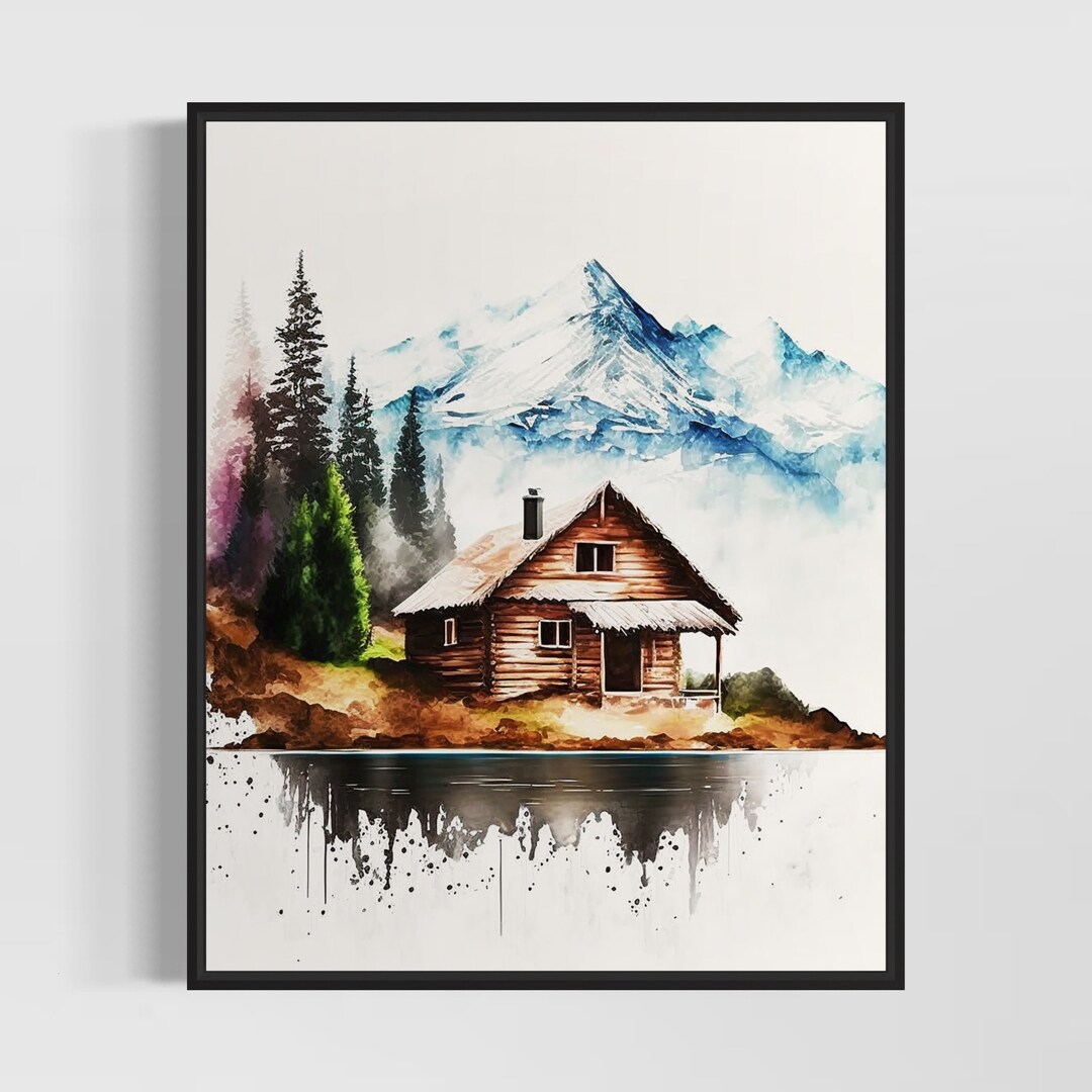 Cabin in the Mountainwatercolor Art Print, Cabin in the Mountain ...