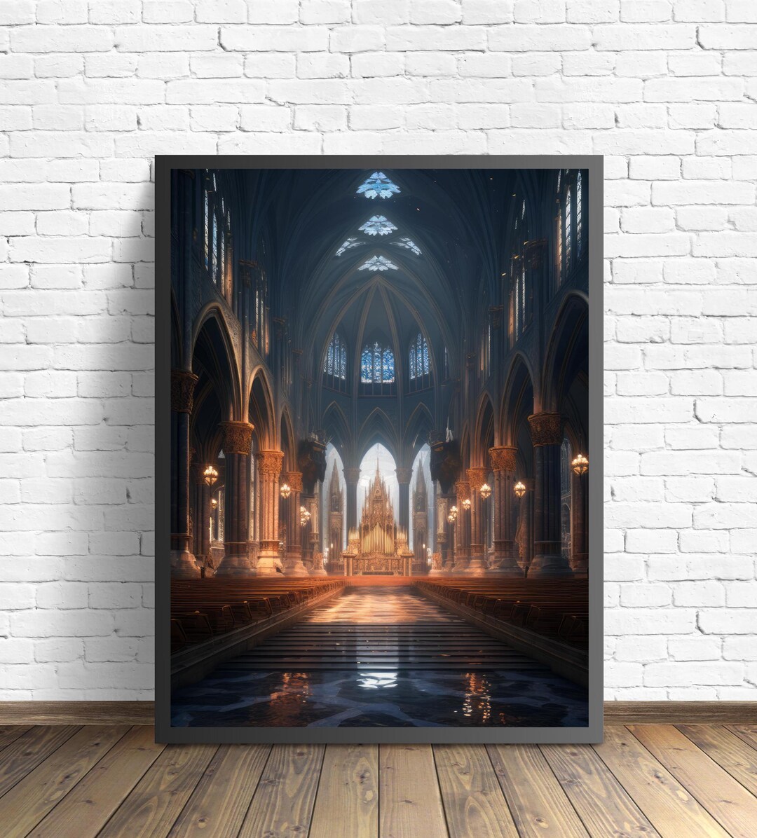 Gothic Cathedral Interior Art Print, Scary Spooky Haunted Gothic Wall ...