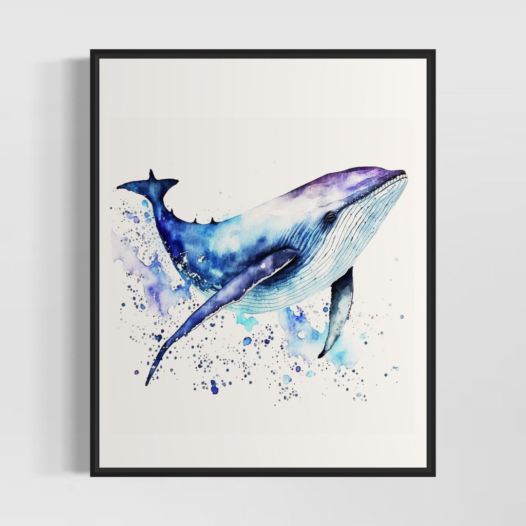 Fin Whale Watercolor Art Print, Fin Whale Painting Wall Art Decor ...