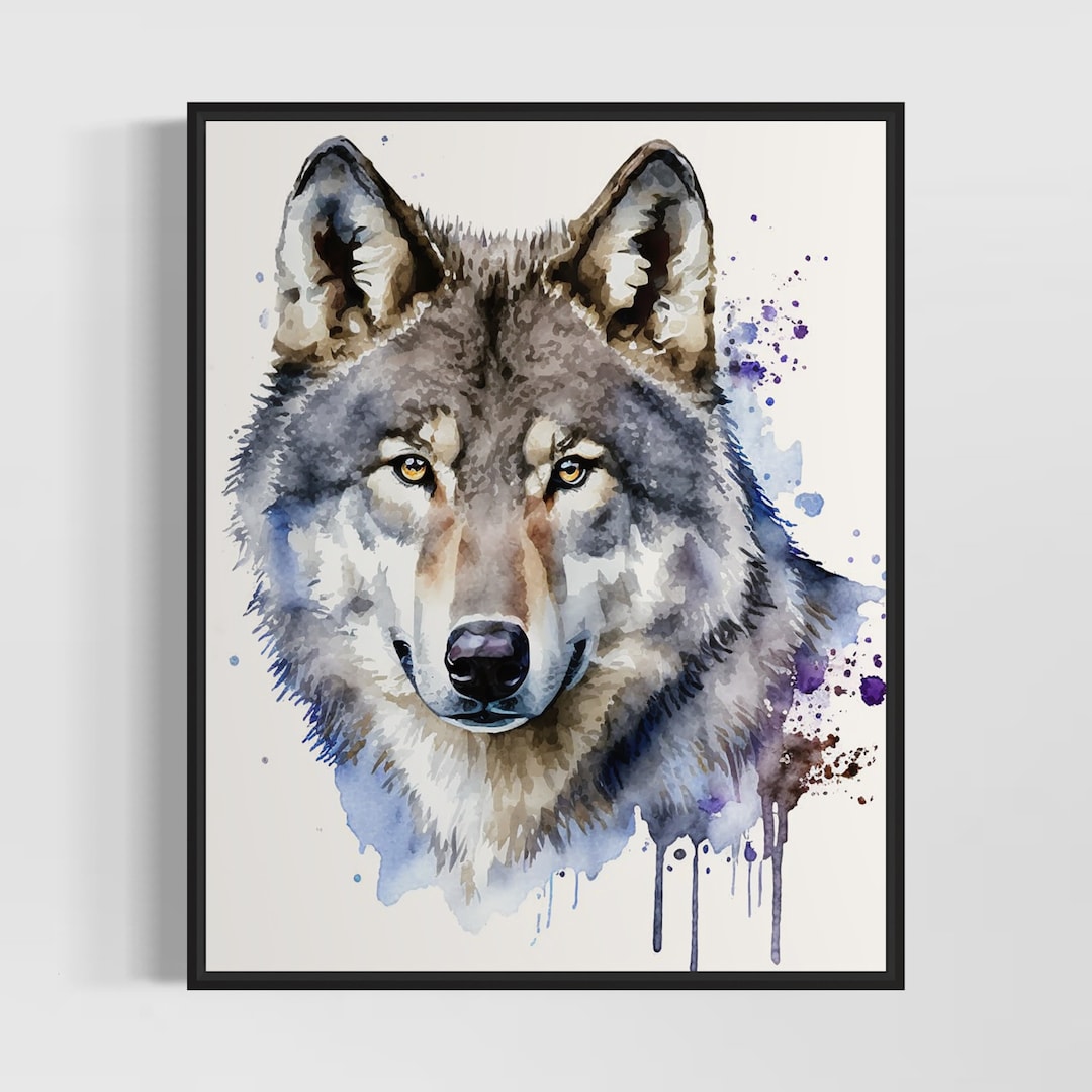 Gray Wolf Watercolor Art Print, Gray Wolf Painting Wall Art Decor ...