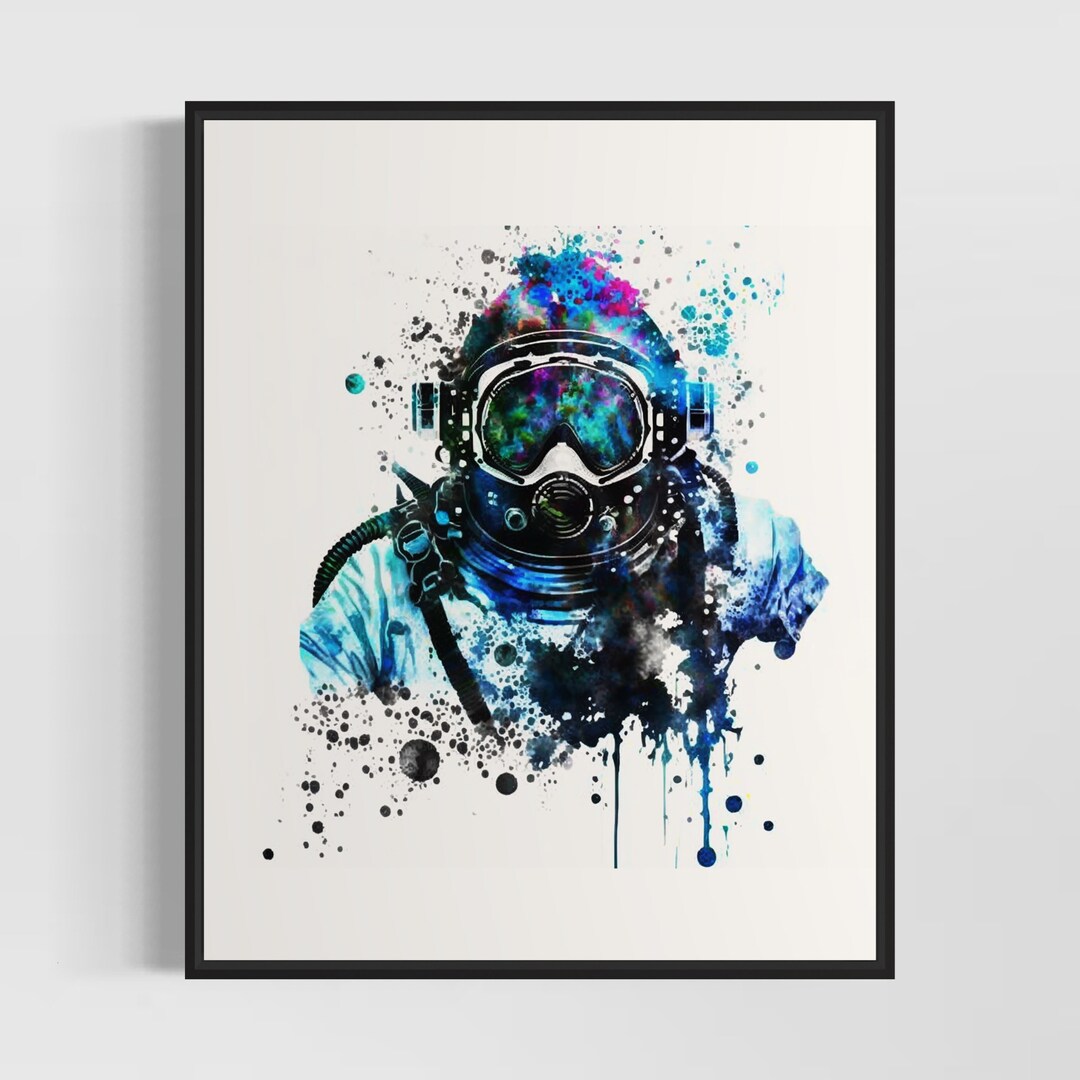 Scuba Diver Watercolor Art Print, Scuba Diver Painting Wall Art Poster ...