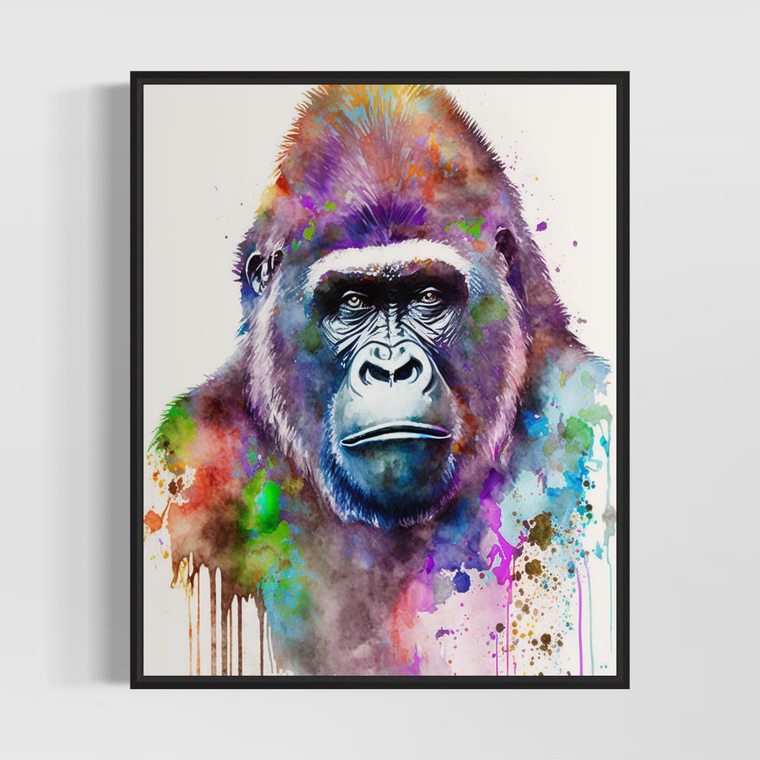Gorilla Watercolor Art Print, Gorilla Painting Wall Art Decor, Original ...