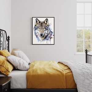 Gray Wolf Watercolor Art Print, Gray Wolf Painting Wall Art Decor ...