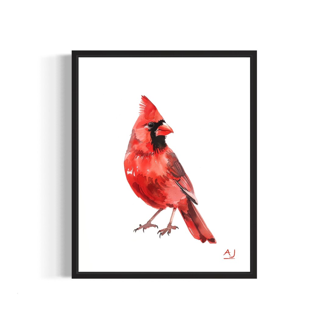Red Cardinal Poster Art Print, Watercolor Bird Painting Wall Decor ...