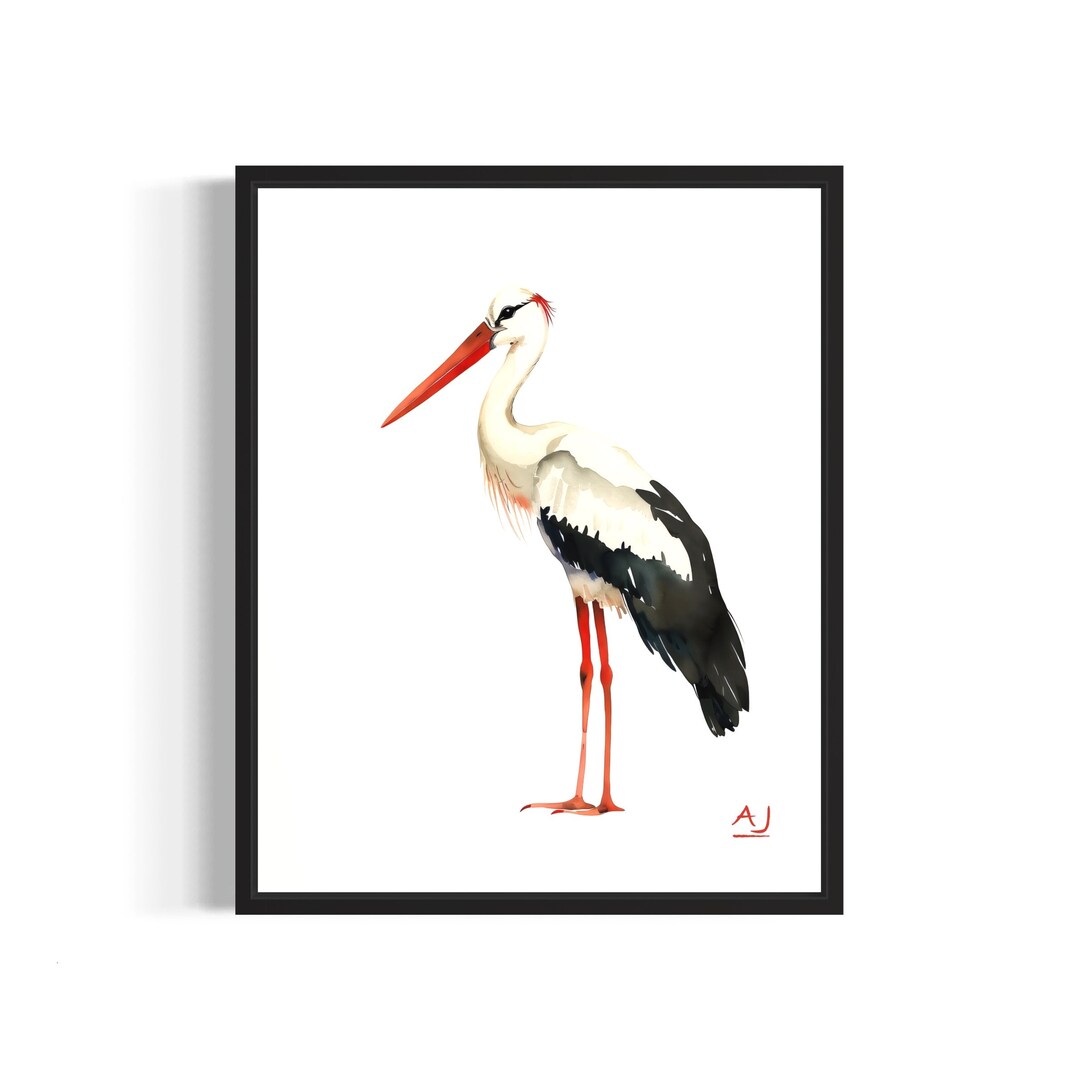 Stork Poster Art Print, Watercolor Bird Painting Wall Decor Signed by ...