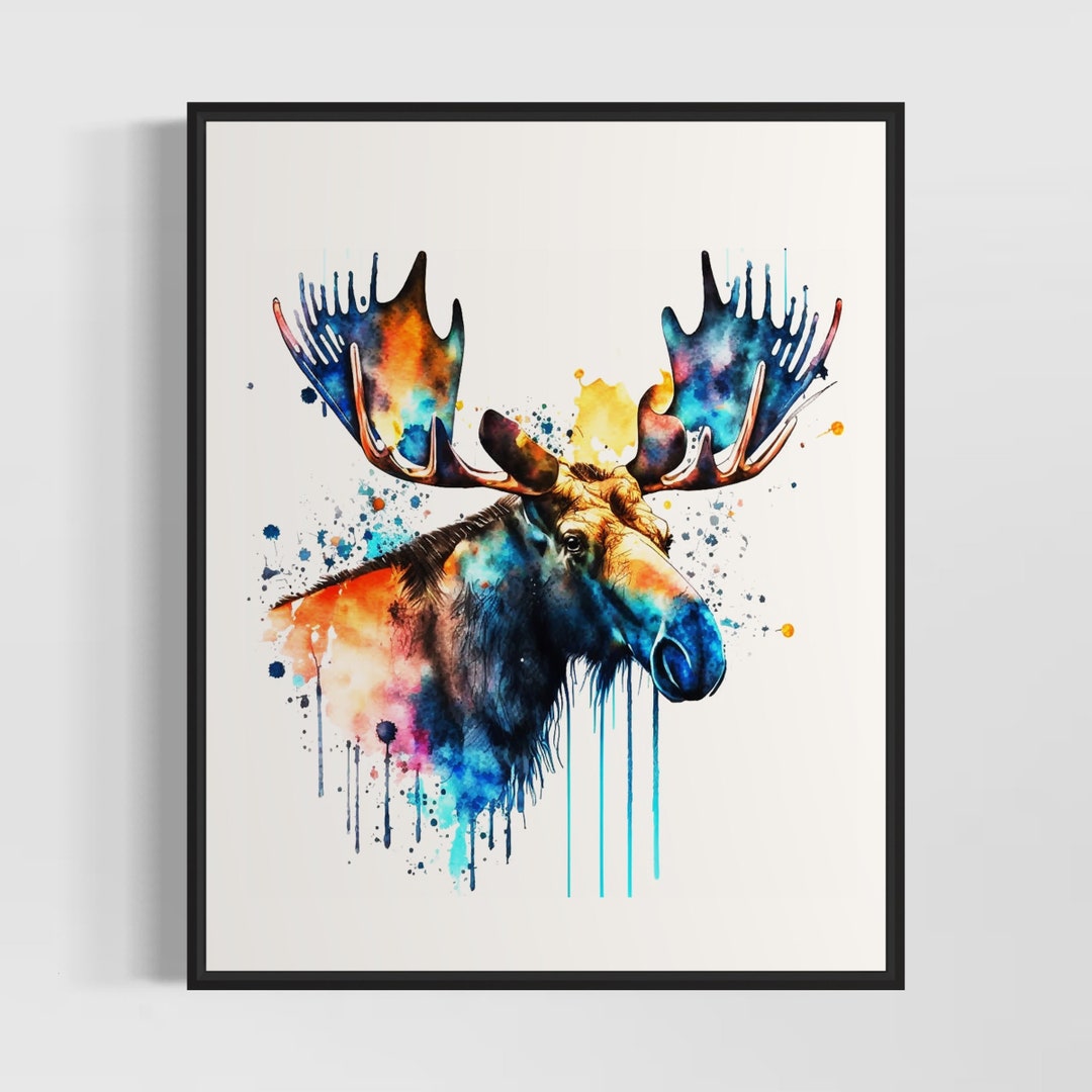Moose Watercolor Art Print, Moose Painting Wall Art Decor, Original ...