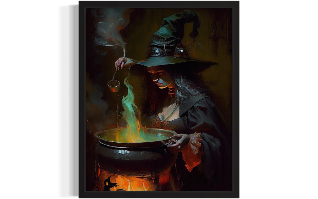 Witch Boiling Art Print, Scary Spooky Gothic Wall Art Painting Decor ...