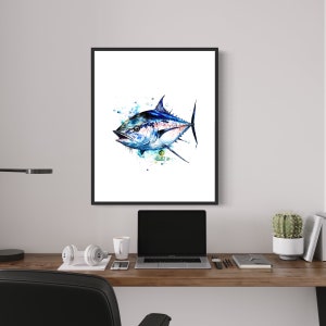 Bluefin Tuna Watercolor Art Print, Bluefin Tuna Painting Wall Art Decor ...