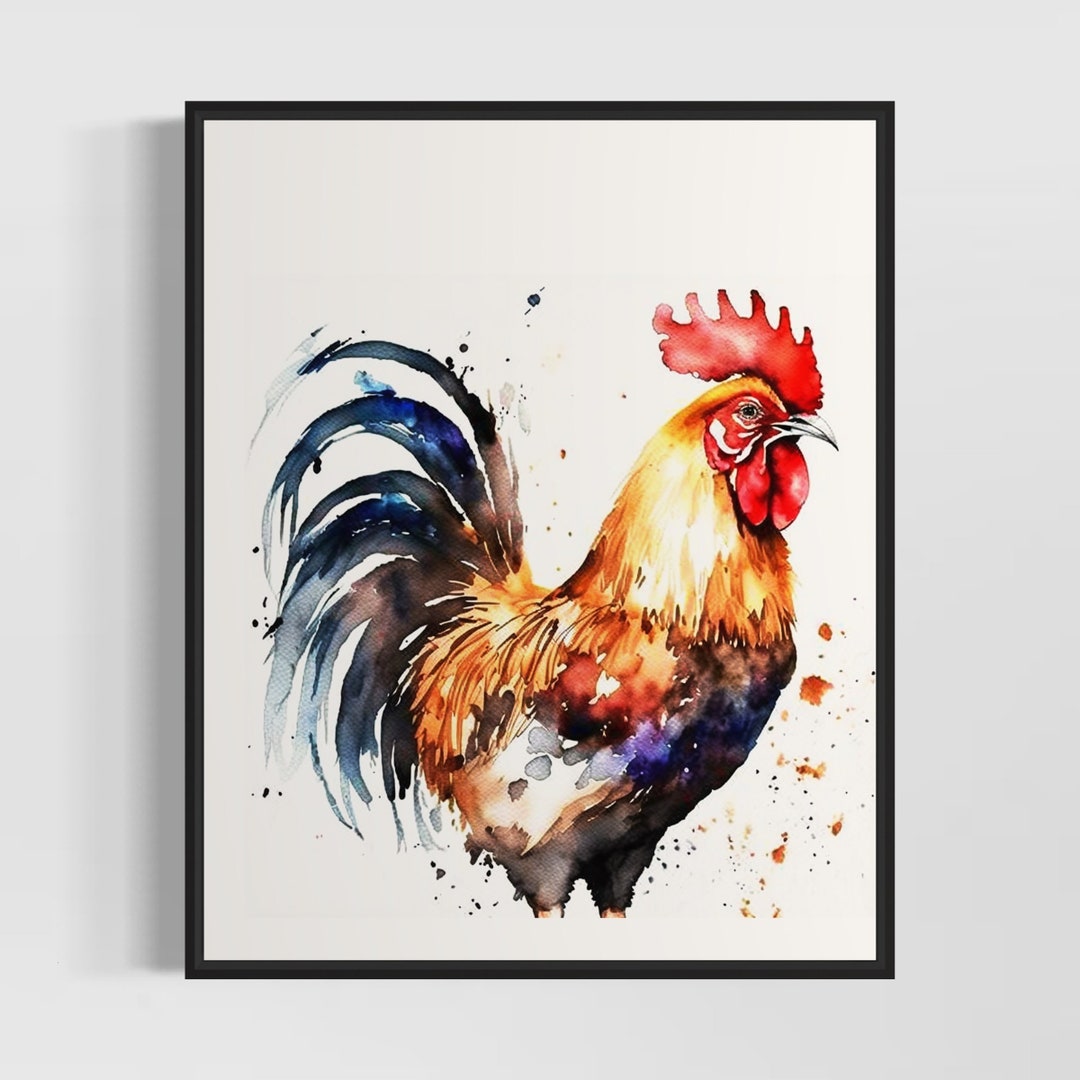Rooster Art Print, Rooster Painting Wall Art Poster, Original Artwork ...