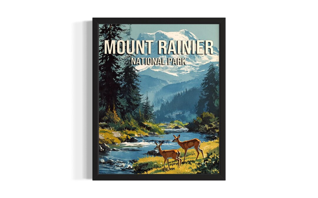 Mount Rainier National Parks Poster Art Print, Living Room Wall Art ...