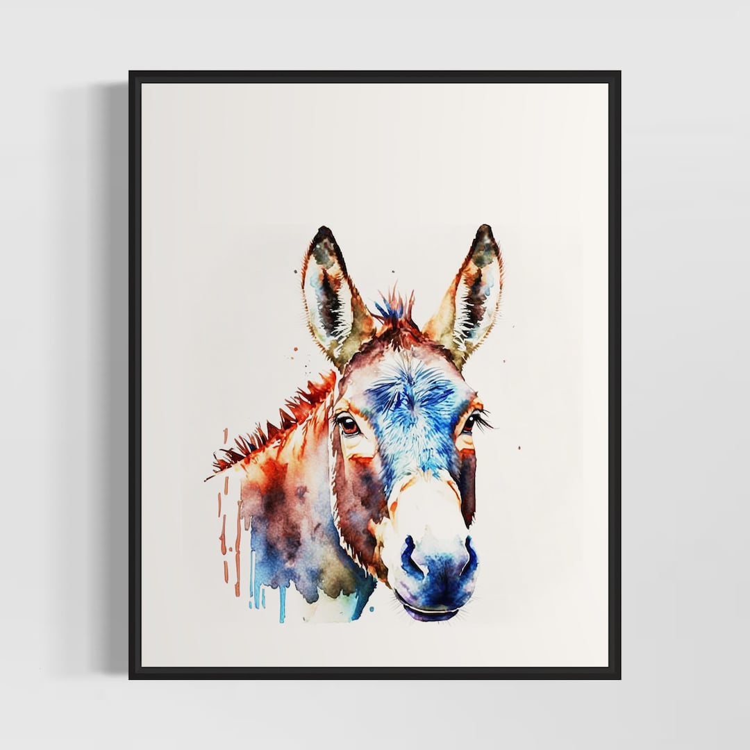 Donkey Watercolor Art Print, Donkey Painting Wall Art Decor, Original ...