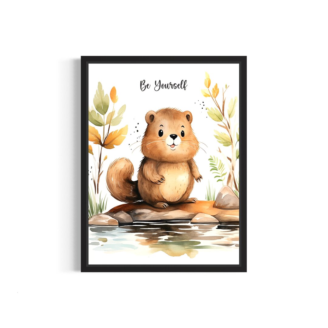 Beaver Nursery Decor Art Print Poster, Baby Room Animal Watercolor ...