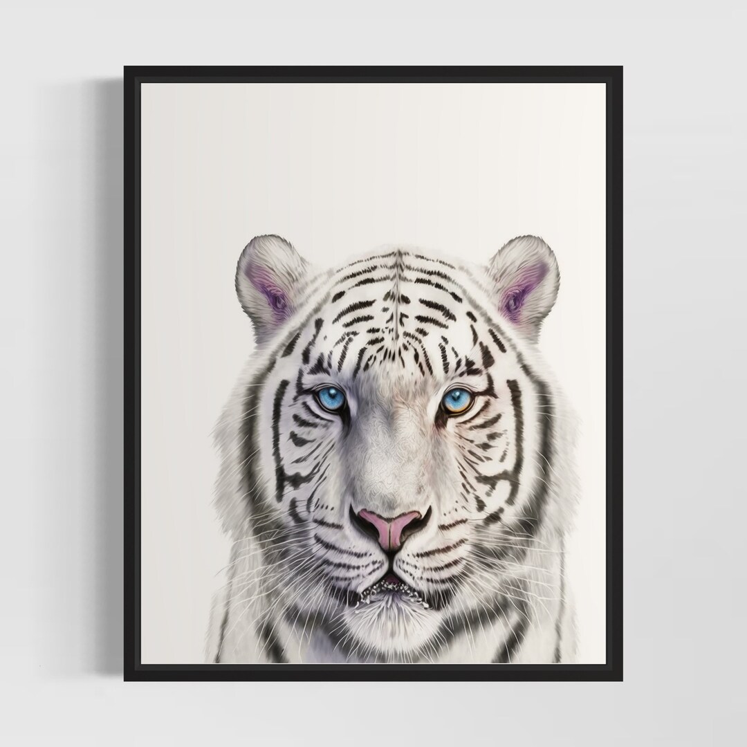White Tiger Watercolor Art Print, White Tiger Wall Art Poster, Original ...