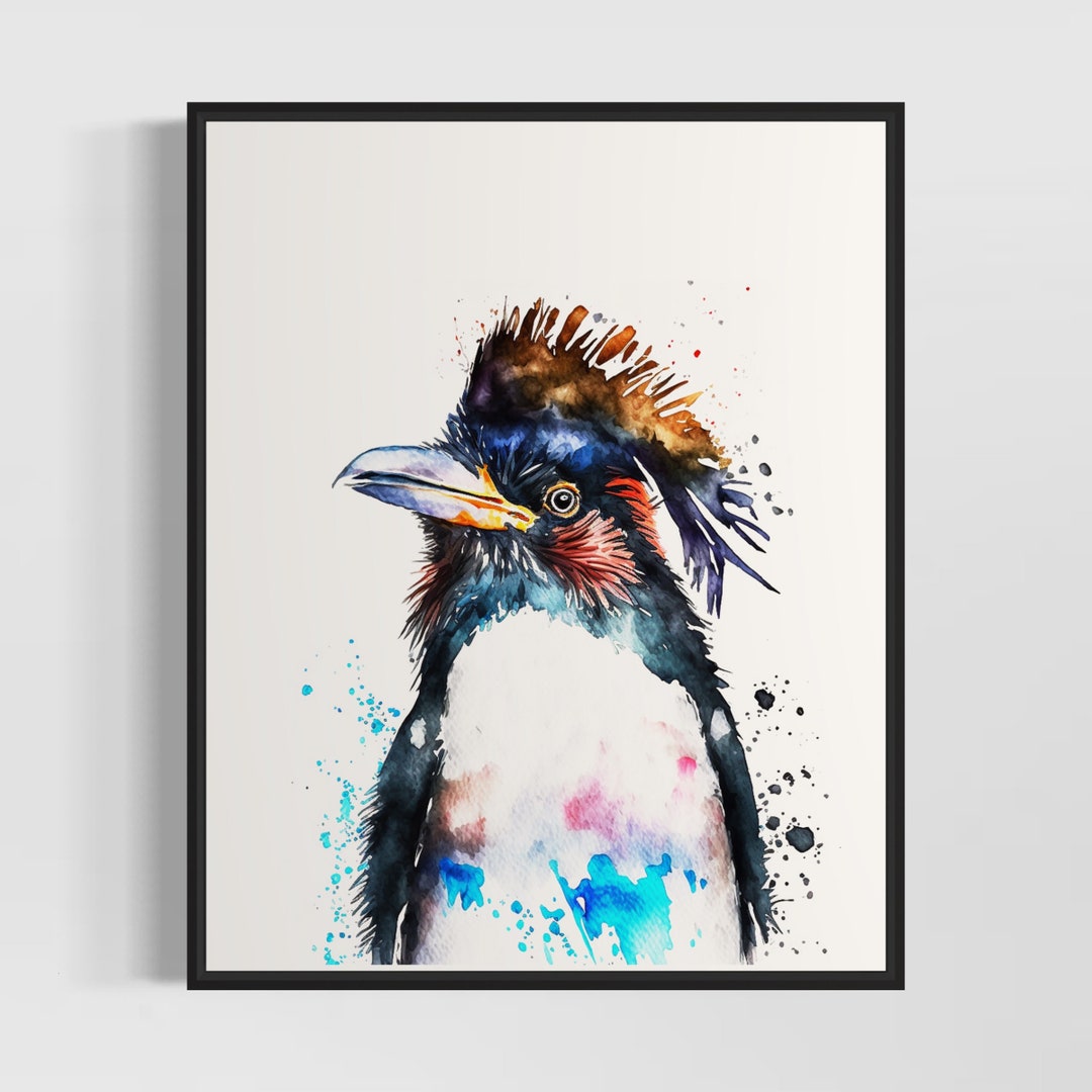 Rockhopper Penguin Art Print, Rockhopper Penguin Painting Wall Art ...