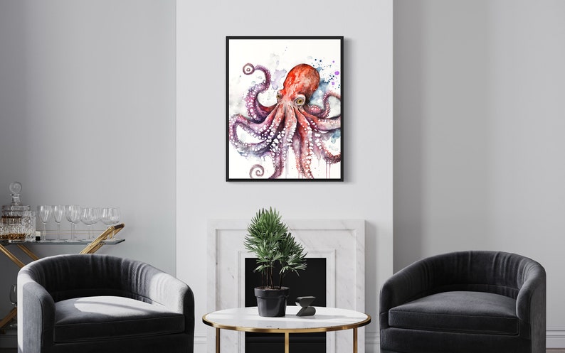 Red Octopus Art Print Red Octopus Painting Wall Art Poster - Etsy