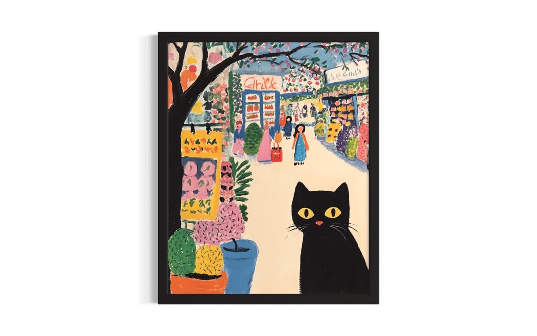 Cat at Mall Funny Cats Poster Art Print, Living Room Wall Art Poster ...