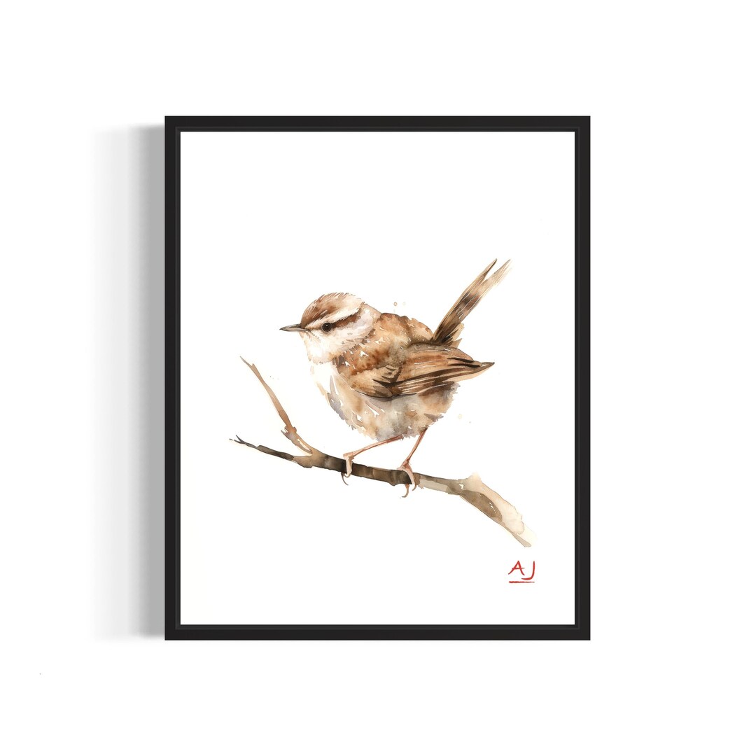 Wren Poster Art Print, Watercolor Bird Painting Wall Decor Signed by ...