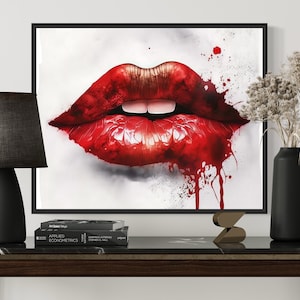 Red Lips Art Print, Red Lips Painting Wall Art Poster, Original Artwork ...