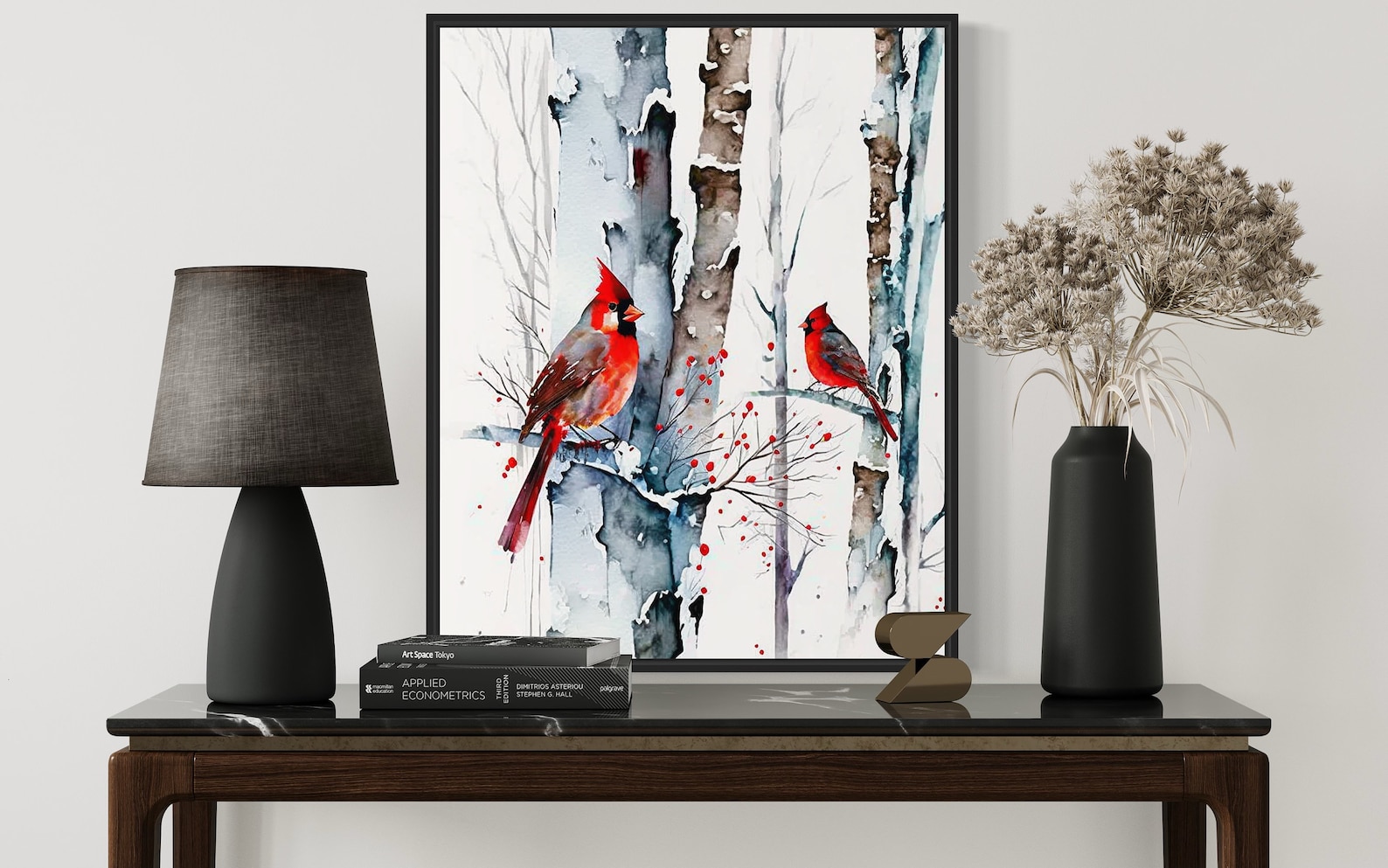 Cardinal and Birch Trees Watercolor Art Print, Cardinals Painting Wall ...